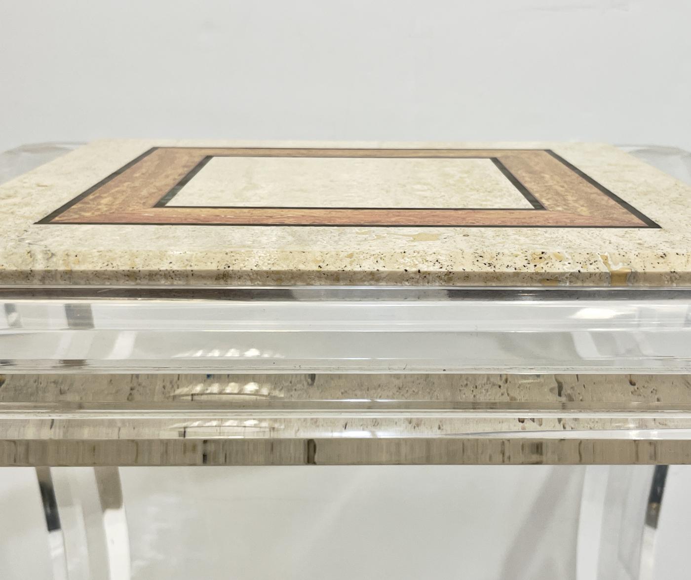 1970s Vintage Italian Lucite Pair of Tables with Encased Travertine ...