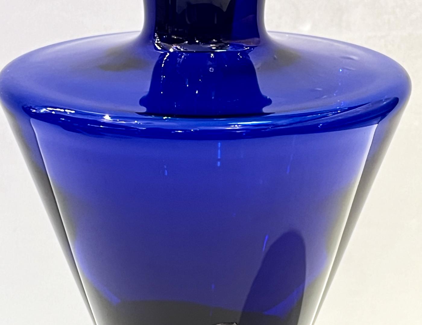 1980 Domar Israel Art Nouveau Style Green Cobalt Blue Glass Silver Bottle