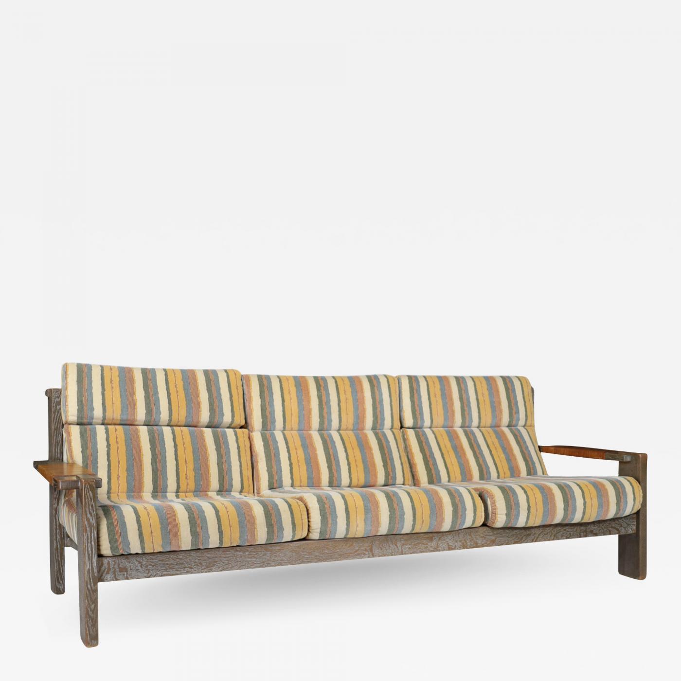 1980s Dutch 3-seat sofa, original striped velour