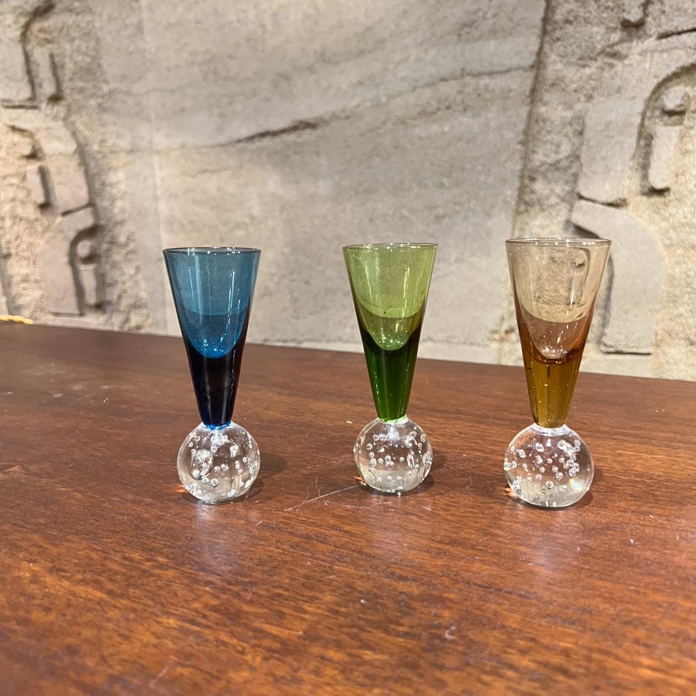 1980s Handblown Fancy Color Tequila Shot Glasses