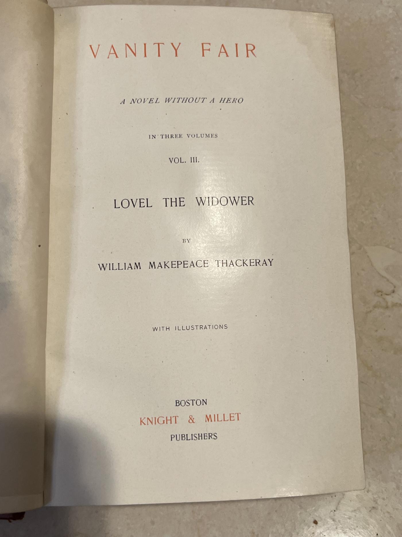 19TH CENTURY FIVE VOLUMES OF THACKERAY'S WORKS