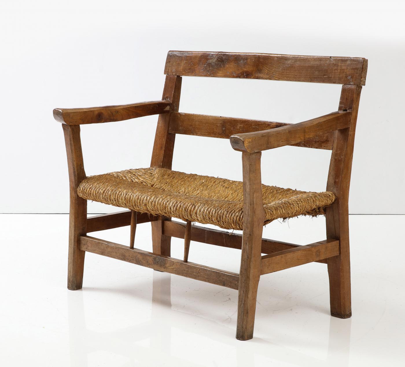 19th C./ 20th C. French Walnut Bench, Thatched Seat, Rhone Alps ...