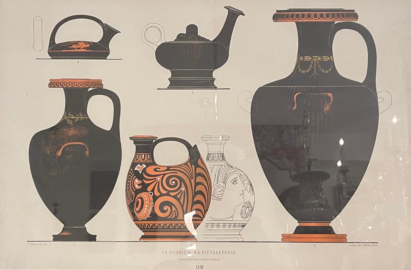 19th C Albert Genick Lithograph of Greek Ceramics Giessgefässe - Ernst ...