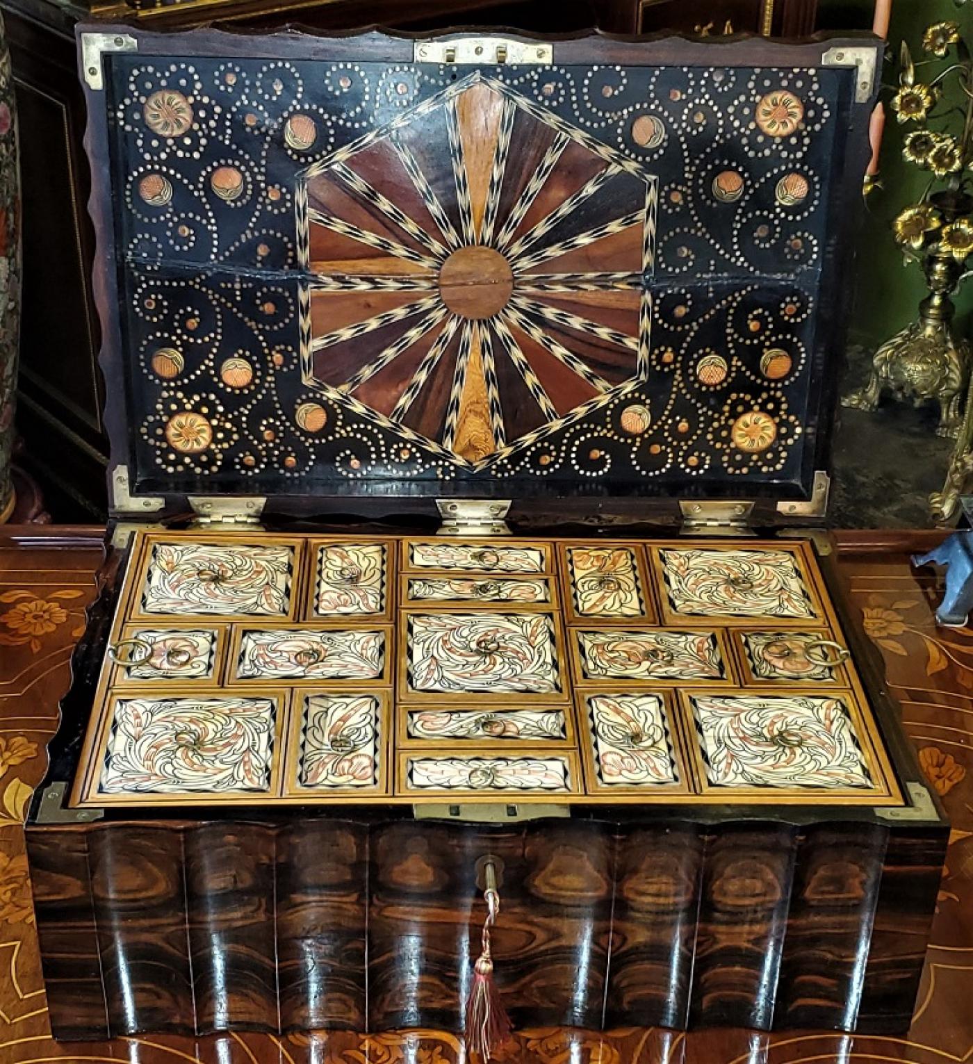 19th Century Anglo Ceylonese Coromandel Stationary Box with Specimen ...
