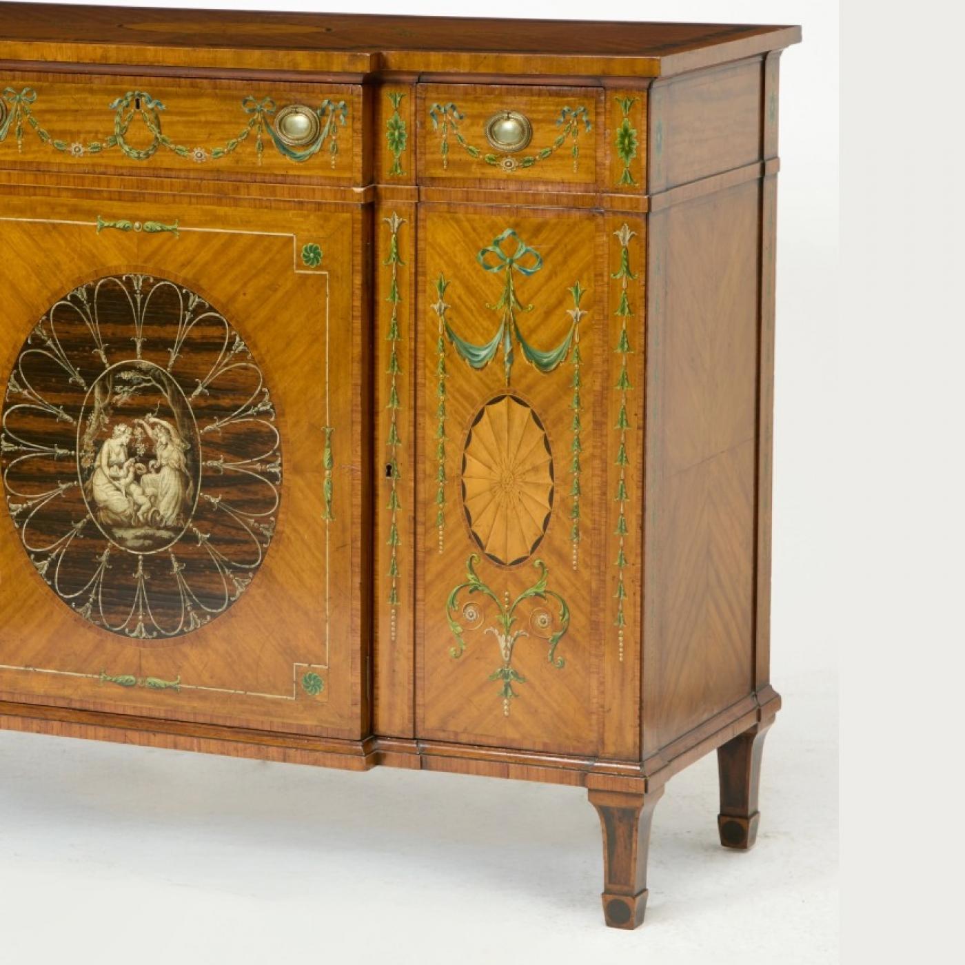19th Century Edwardian Calamander Tulipwood Inlaid & Painted Satinwood ...