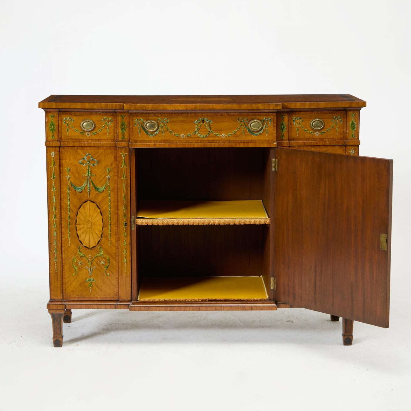 19th Century Edwardian Calamander Tulipwood Inlaid & Painted Satinwood ...