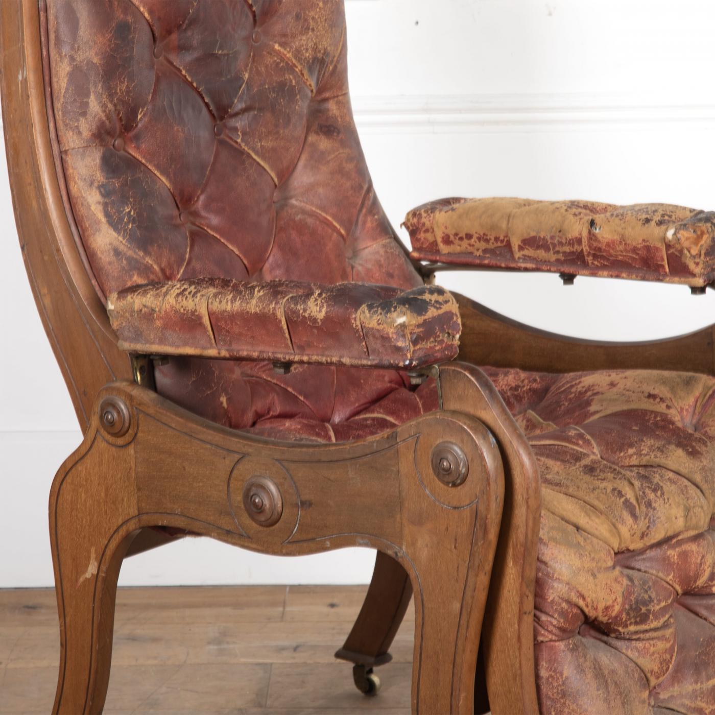 19th Century English Reclining Library Chair