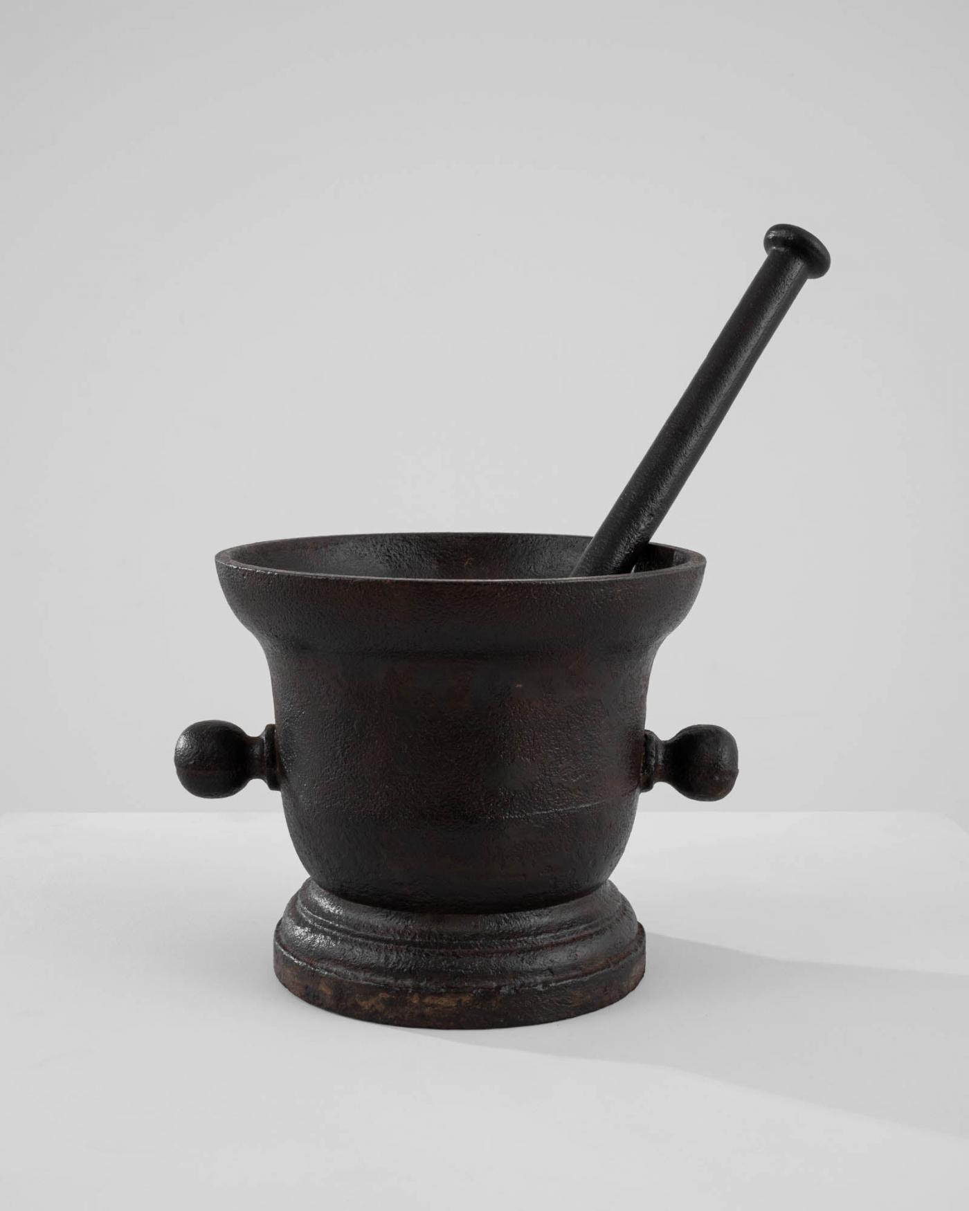 19th Century French Cast Iron Mortar with Pestle