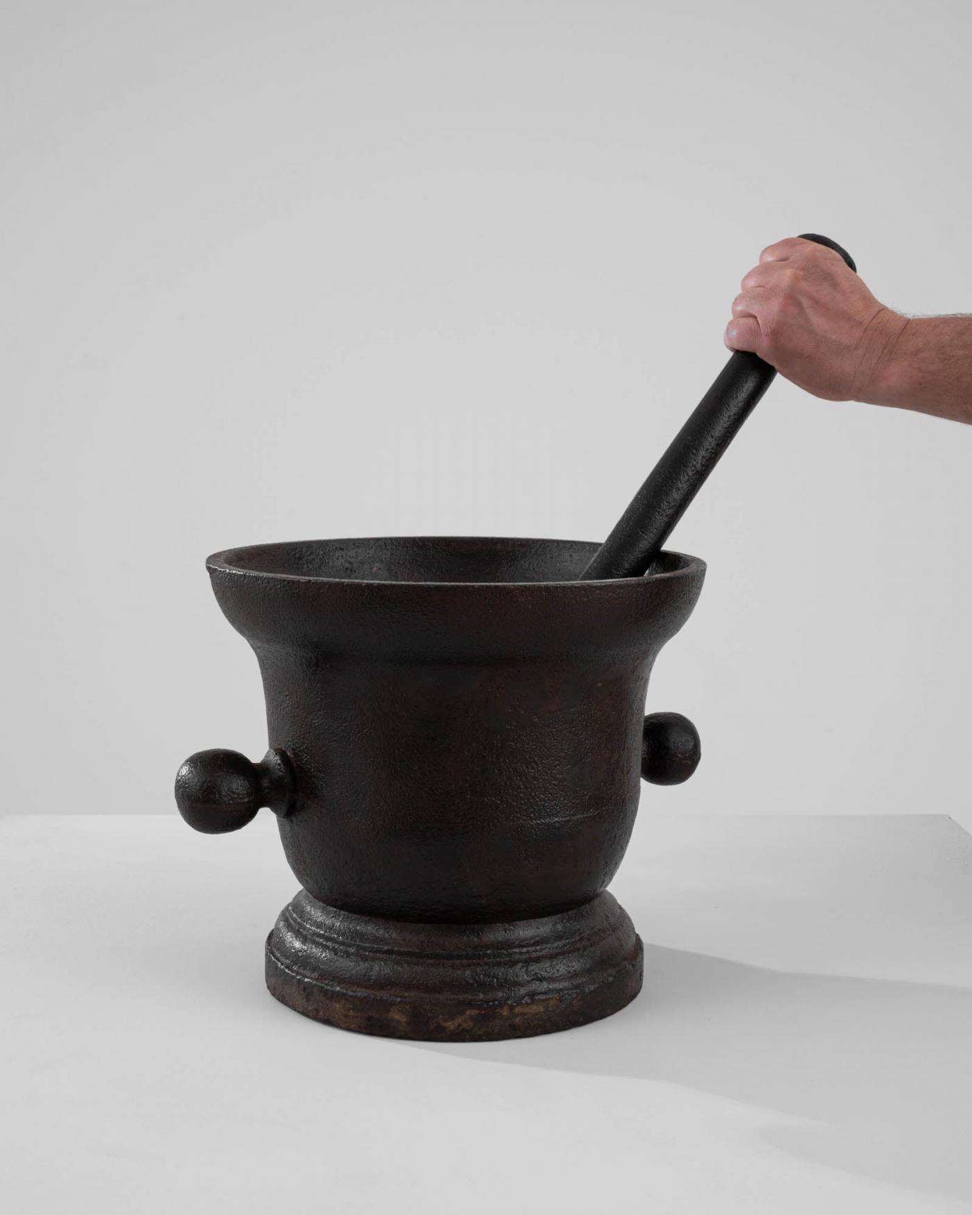 19th Century French Cast Iron Mortar with Pestle