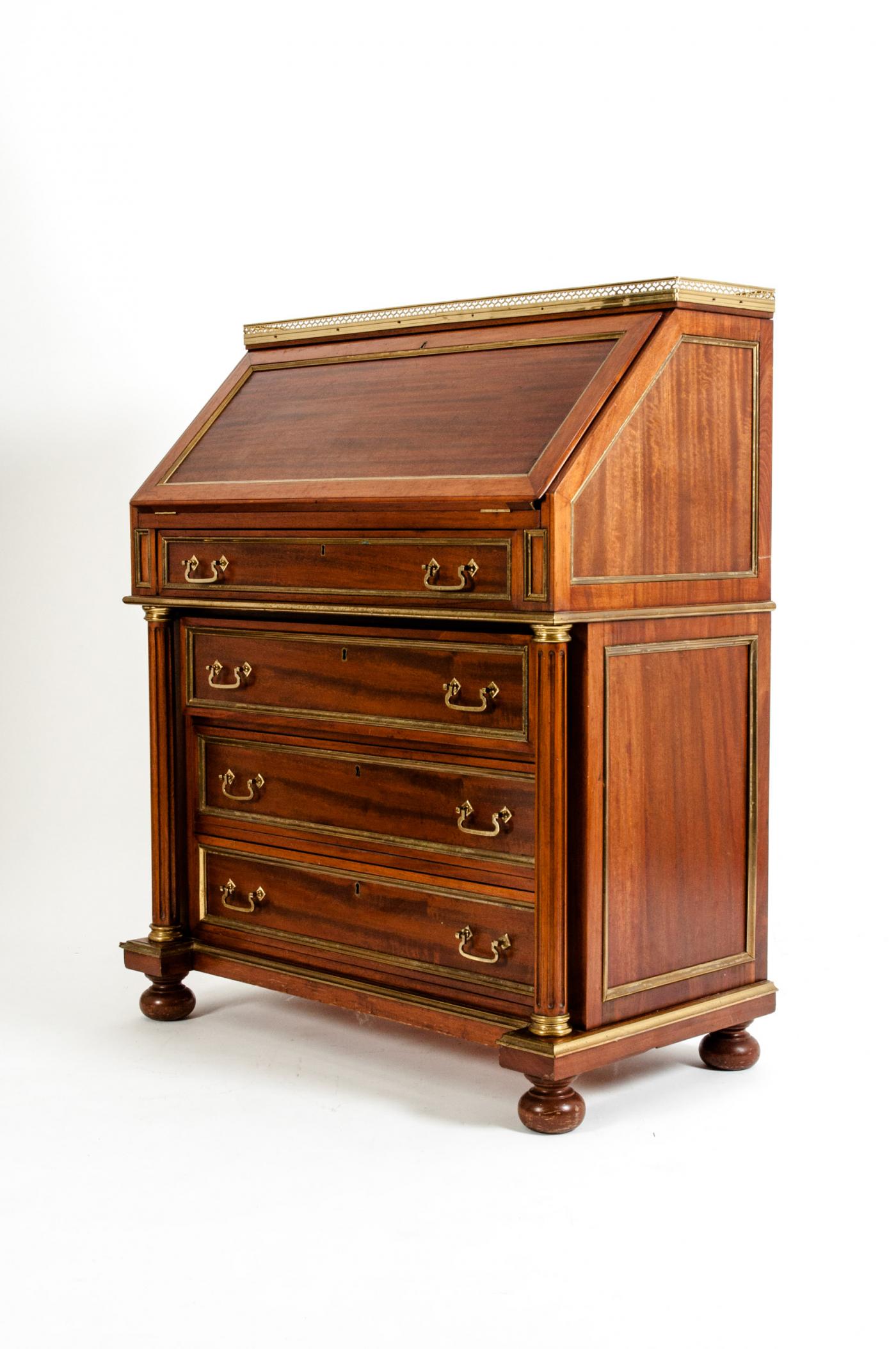 19th Century Mahogany Wood Gallery Top Drop Front Writing Desk