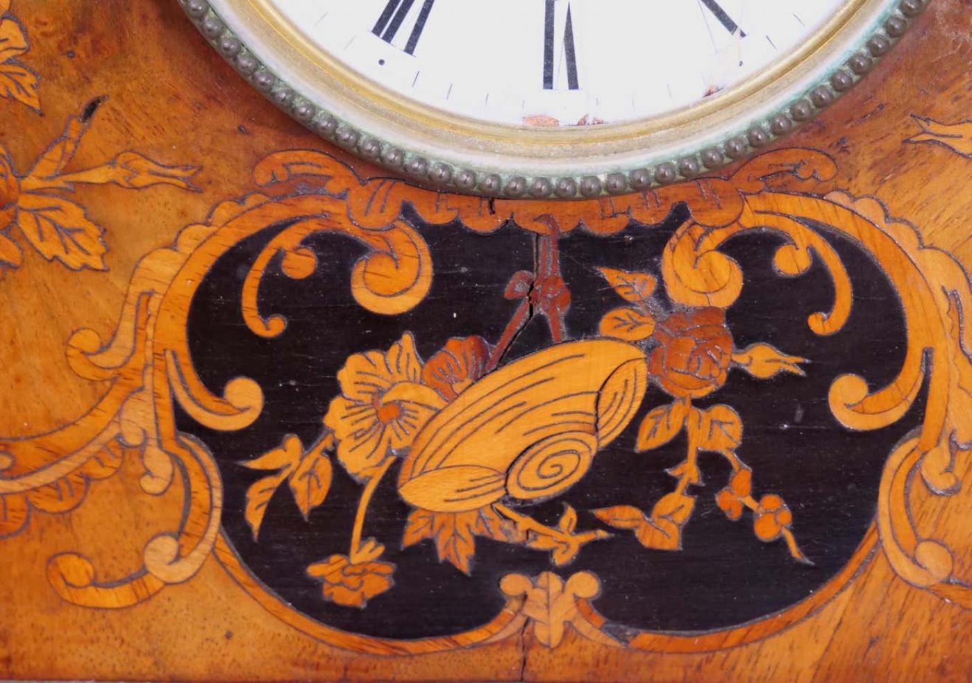 19th Century Marquetry Case Mantel / Desk Clock