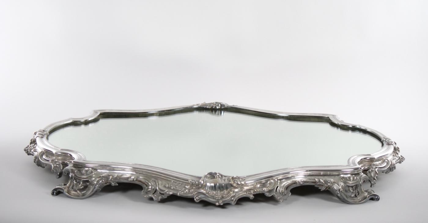 19th Century Three Part Mirrored Silver Plate Plateau