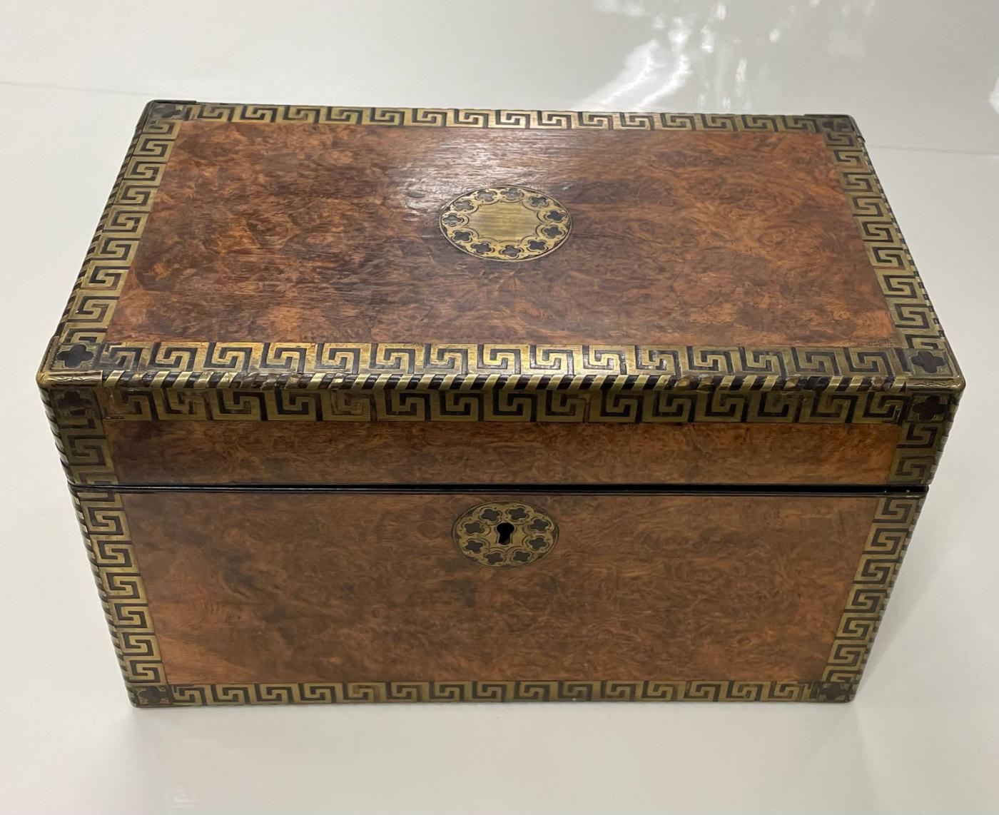 19th Century Tortoise Shell Grain and Greek Key Tea Caddy. Boule, Georgian