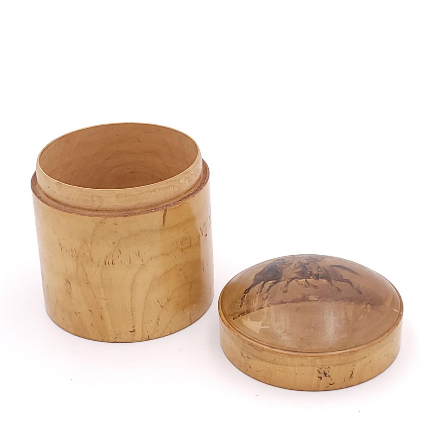 19th Century Treen Box with Scene of Horse Racing, England