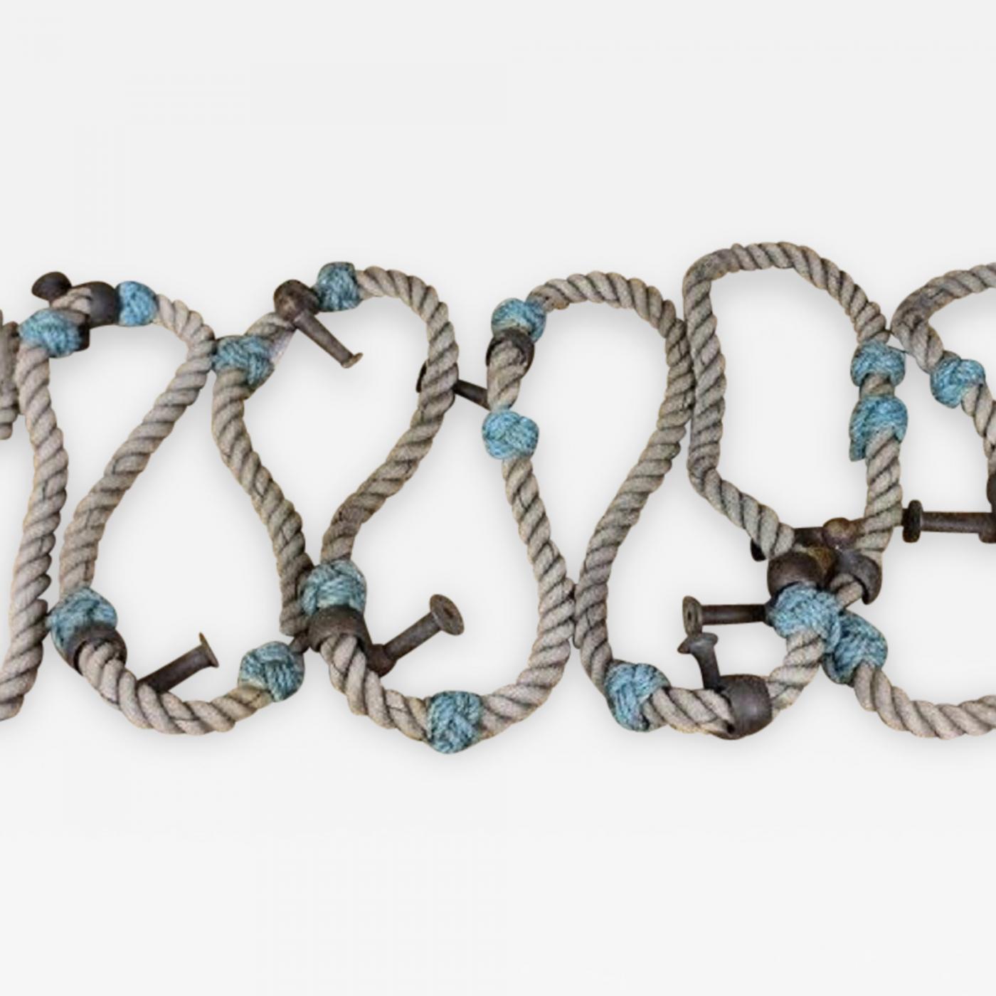 19th Century rope companionway hand-rail with bronze wall fittings