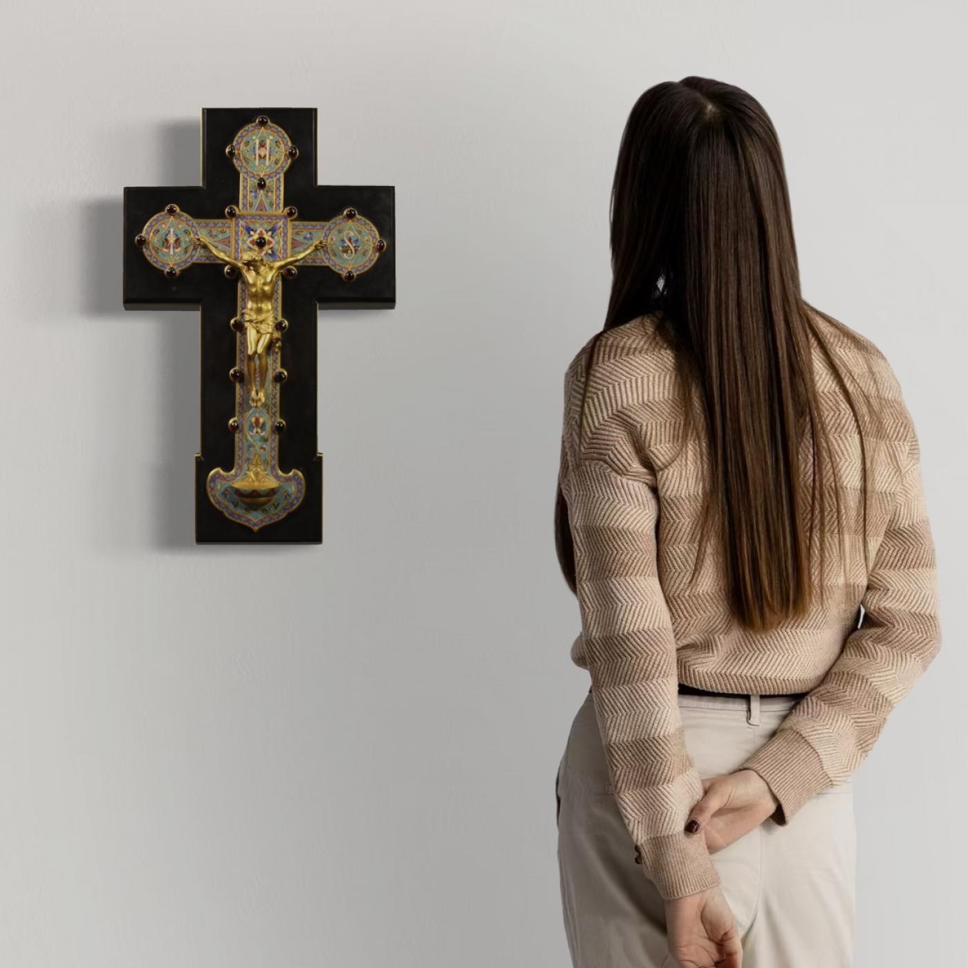 19th century gilded bronze crucifix signed Barbedienne