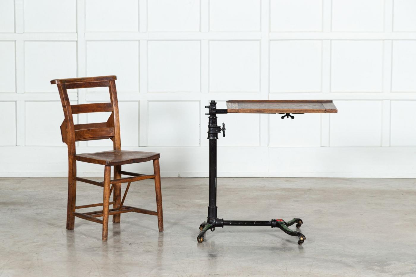 19thC English Oak & Cast Iron Reading Table