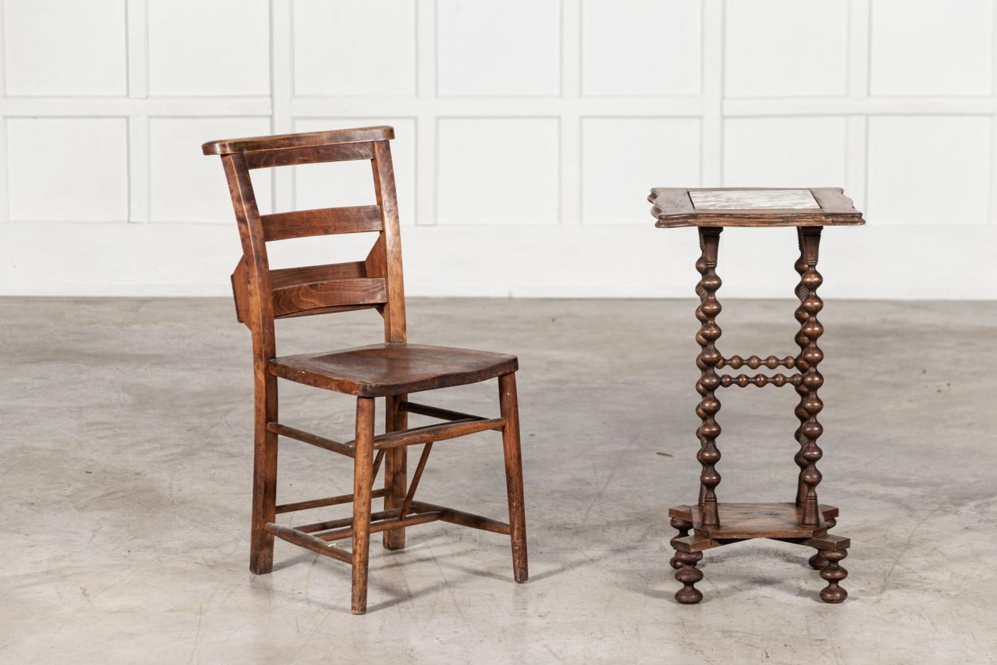 19thC French Marble & Oak Bobbin Table