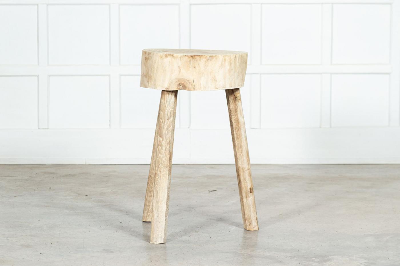 19thC French Vernacular Bleached Elm Chopping Block Table