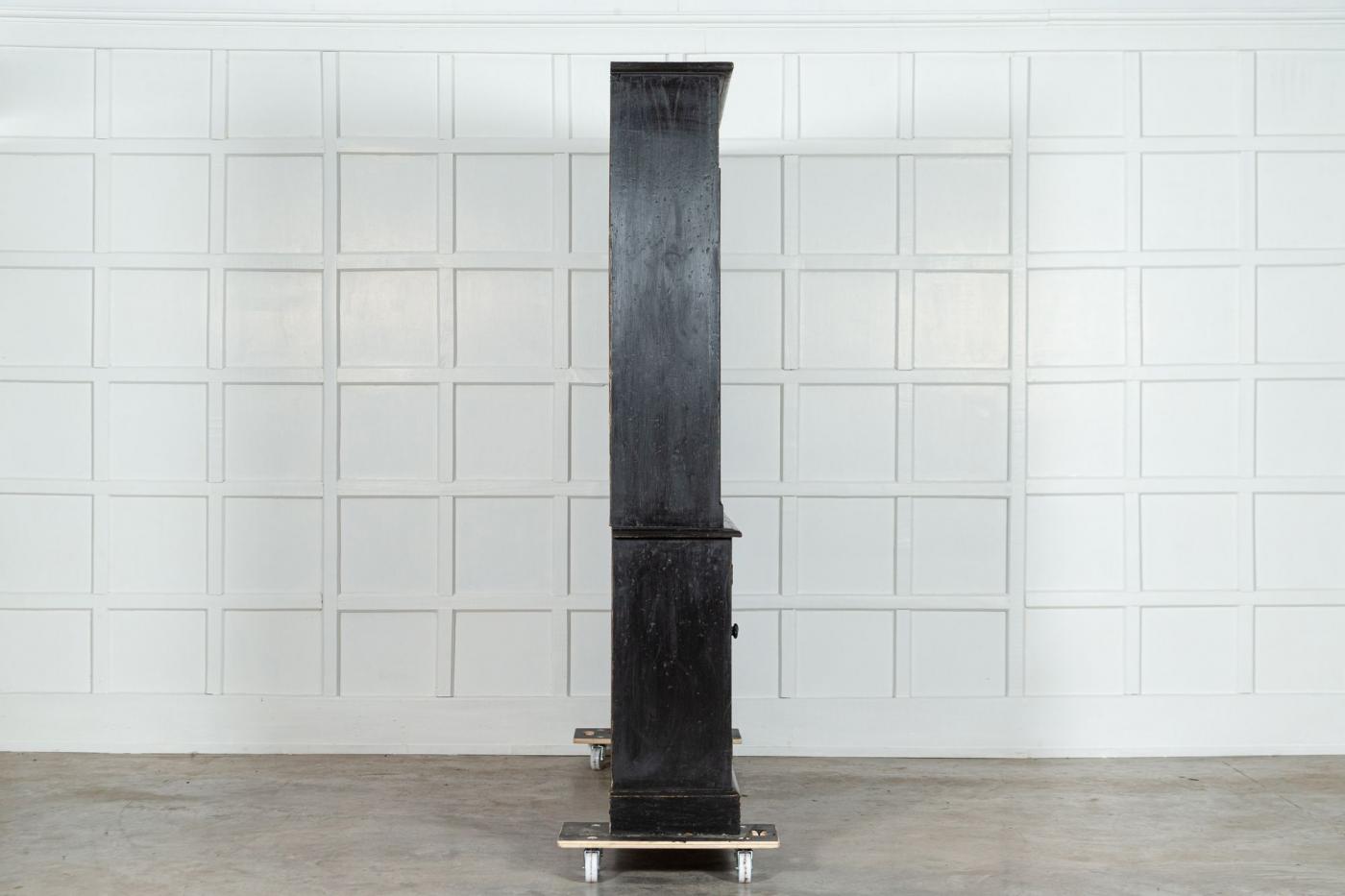 19thC Pair Monumental English Estate Made Painted Bookcases