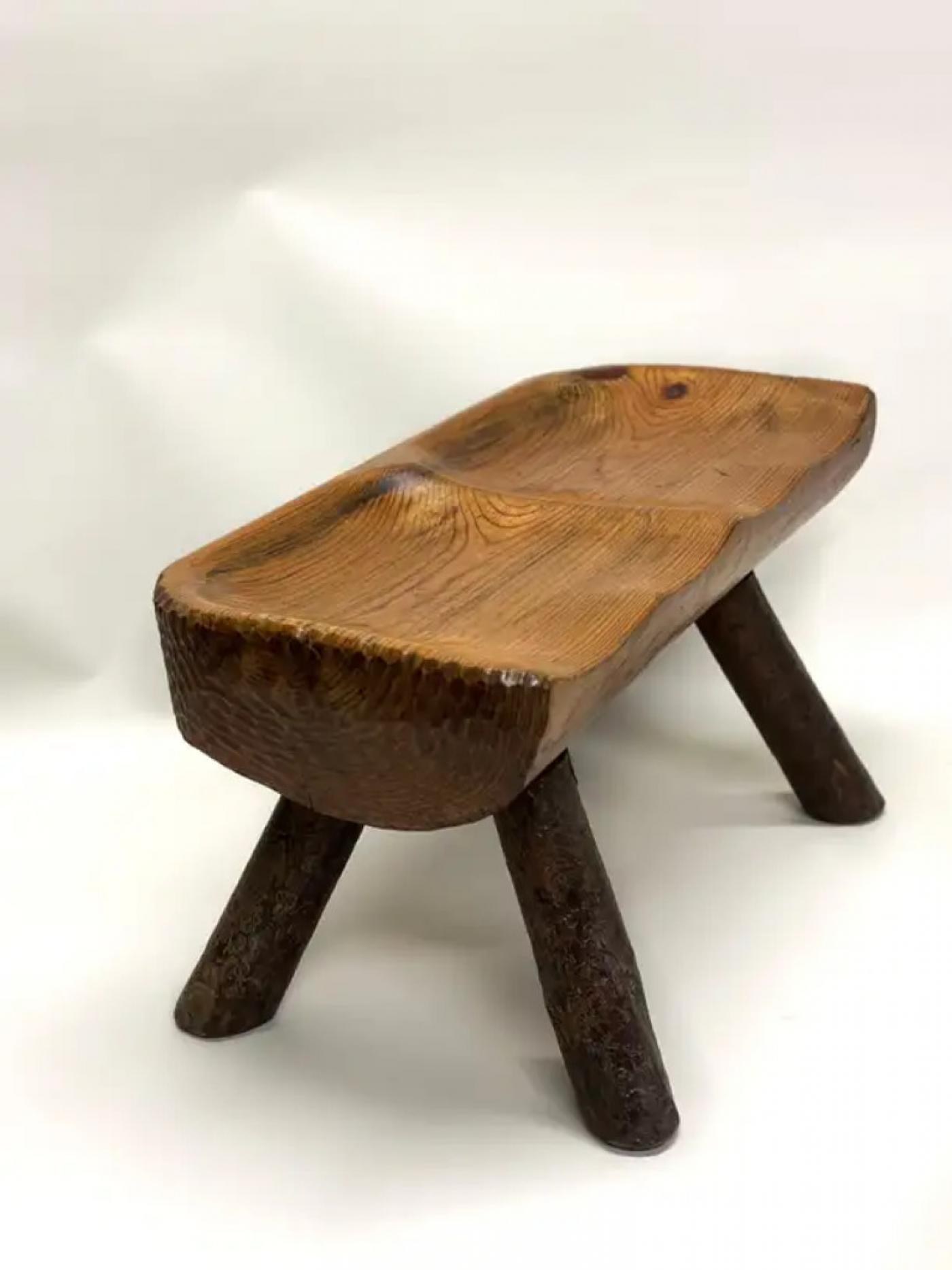 2 Rare Italian Modern Craftsman Alpine Benches in Hand Carved Cypress
