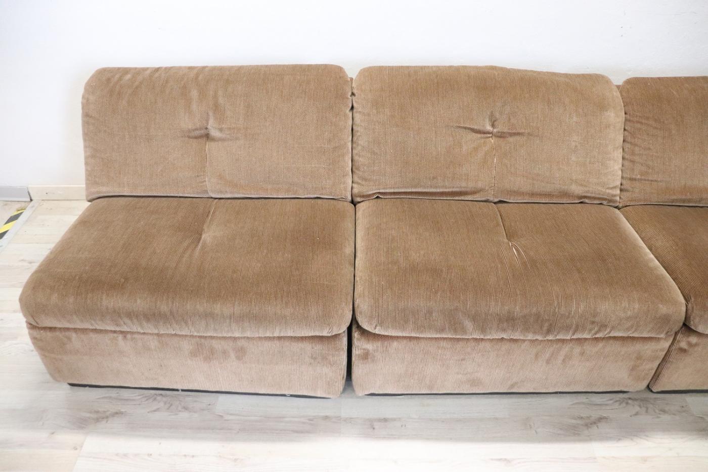 20th Century Italian Design Velvet Modular Sofa by Busnelli, 1970s