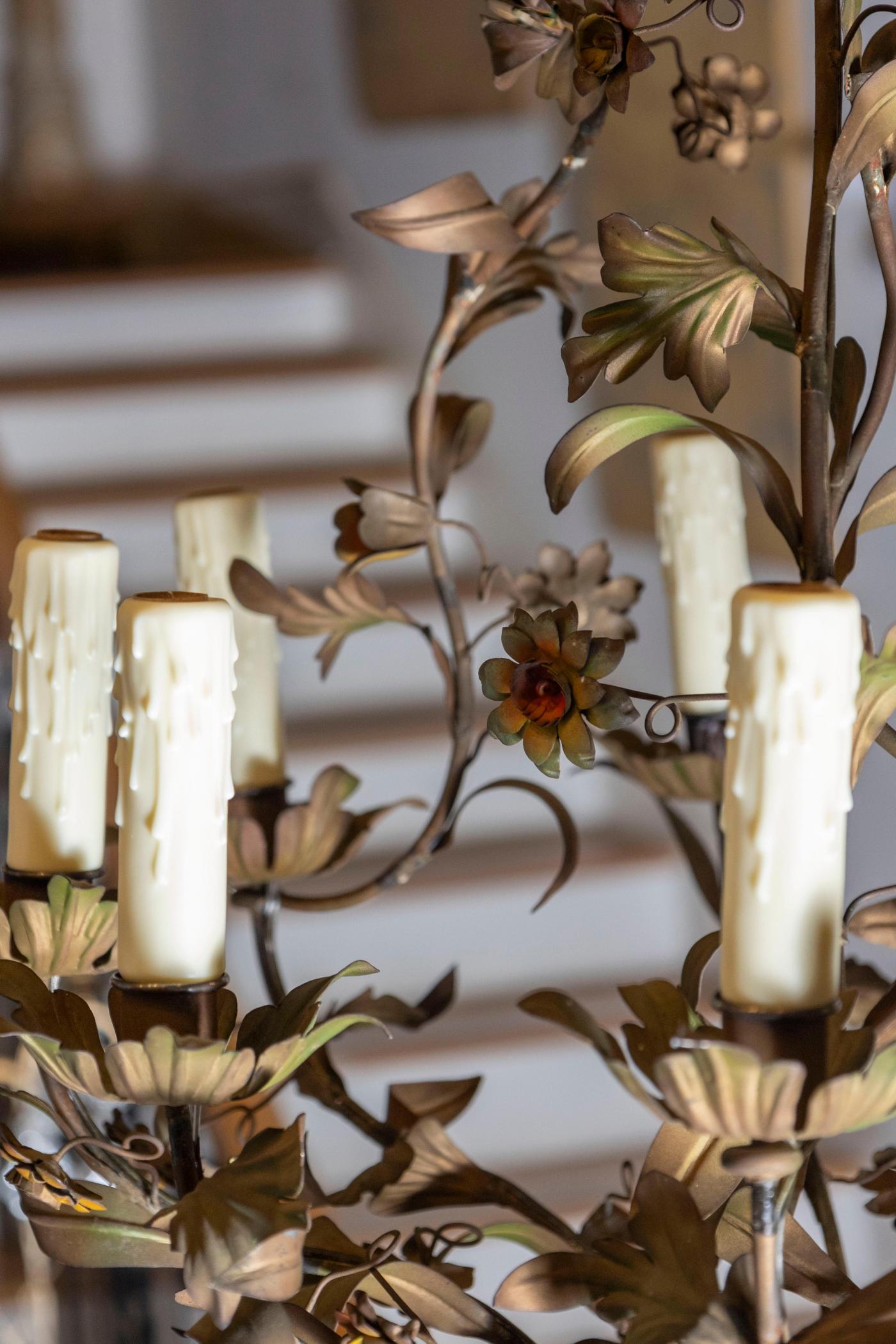 20th Century Italian Tole Floral Chandelier Circa 1900