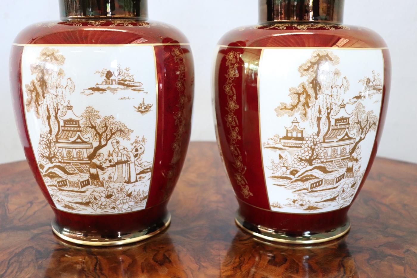 20th Century Pair of Artistic Potiche Vase in Ceramic by Crown Devon ...