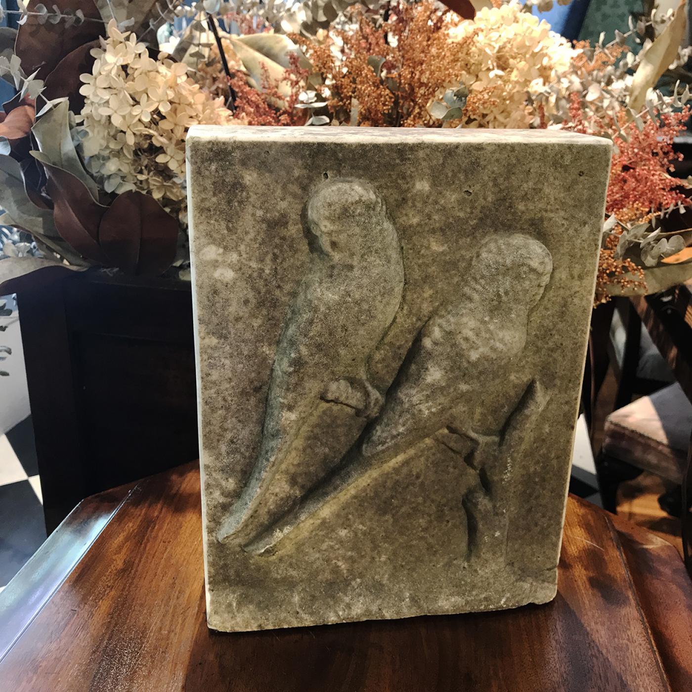 3110 – Carved Marble Relief Sculpture of Two Parakeet Birds