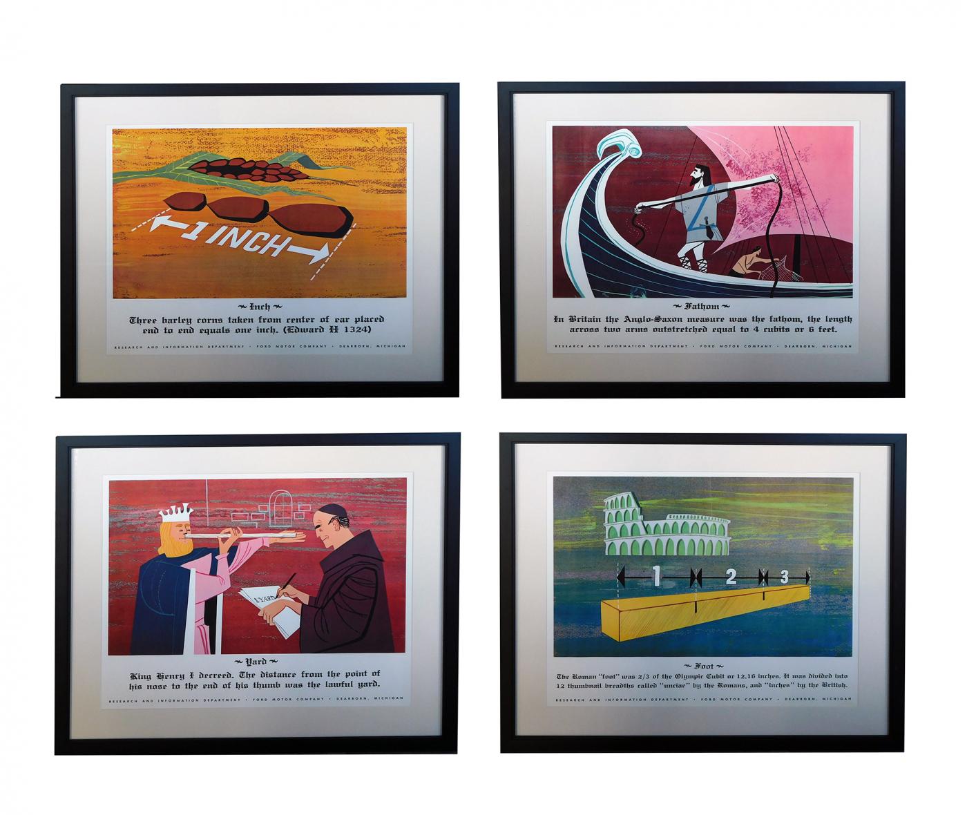 4 vintage educational Ford Motor posters, research and information dept