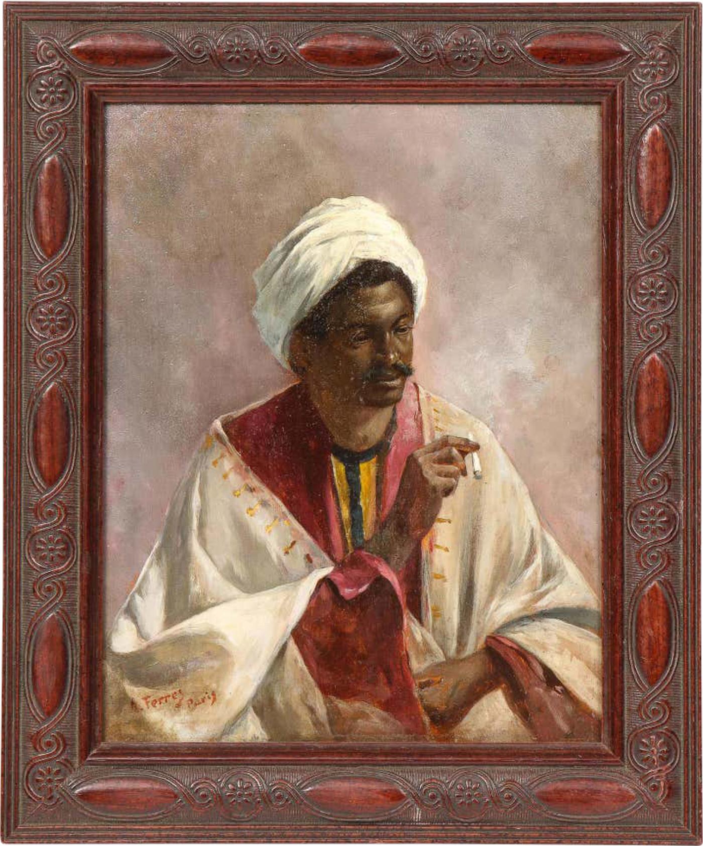Orientalist / Orientalism - A Ferres, Portrait of a Moorish Man Smoking ...