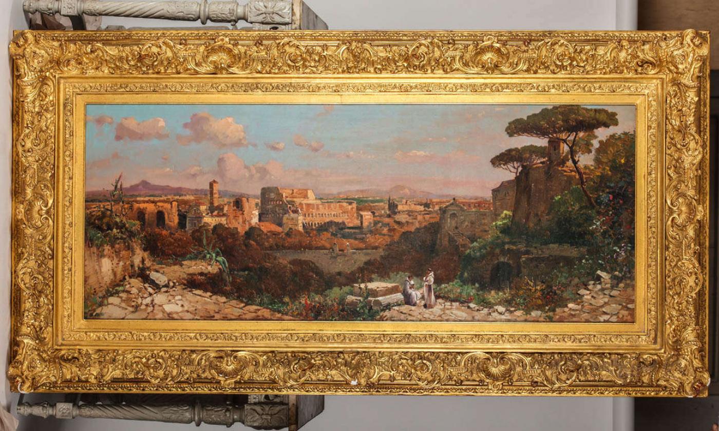A Fine Roman Landscape Depicting the Colosseum and the Via Sacra