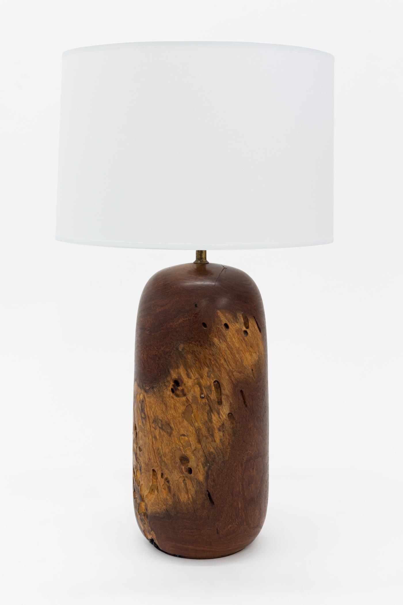 Unique Mid Century Modern Burl wood Turned Lamp.