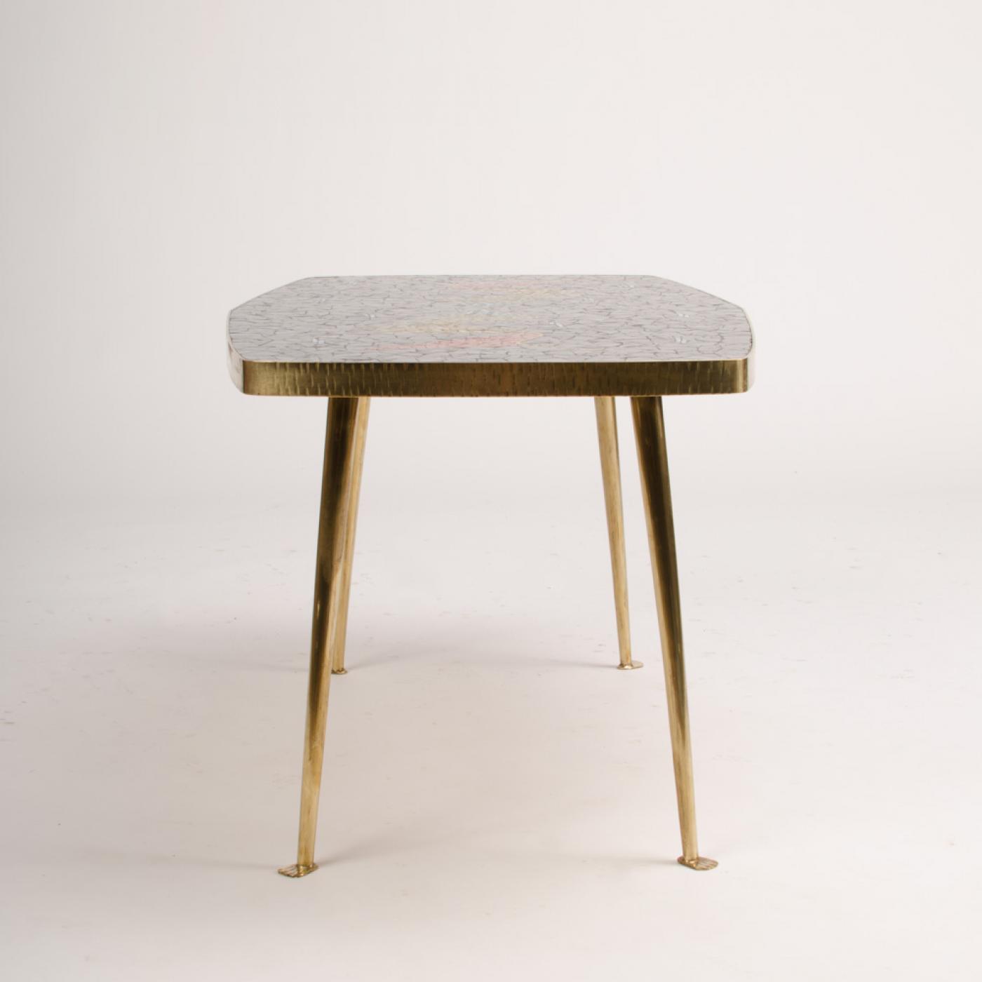 Mid Century Modern German coffee table with mosaic top on brass metal ...