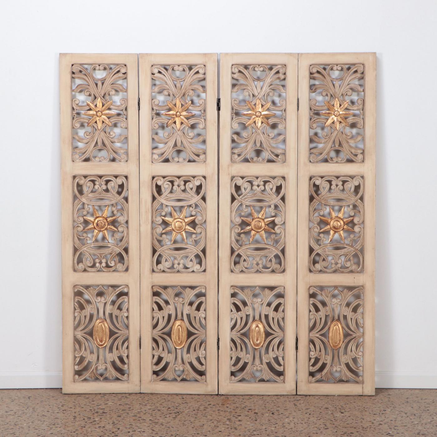A Mid Century Modern four panel painted room divider. C 1950