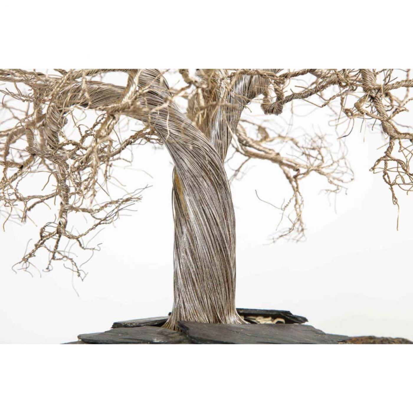 A Modern Italian Silver Realistic Bonsai Tree Mounted on a Lava Rock