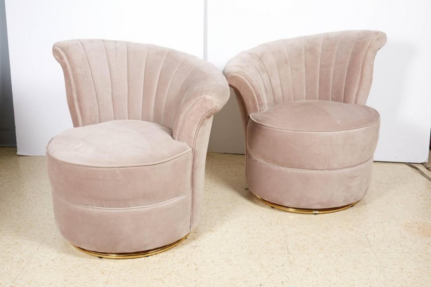 Pair of Gray Petite Art Deco Swivel Lounge Chairs Sofas