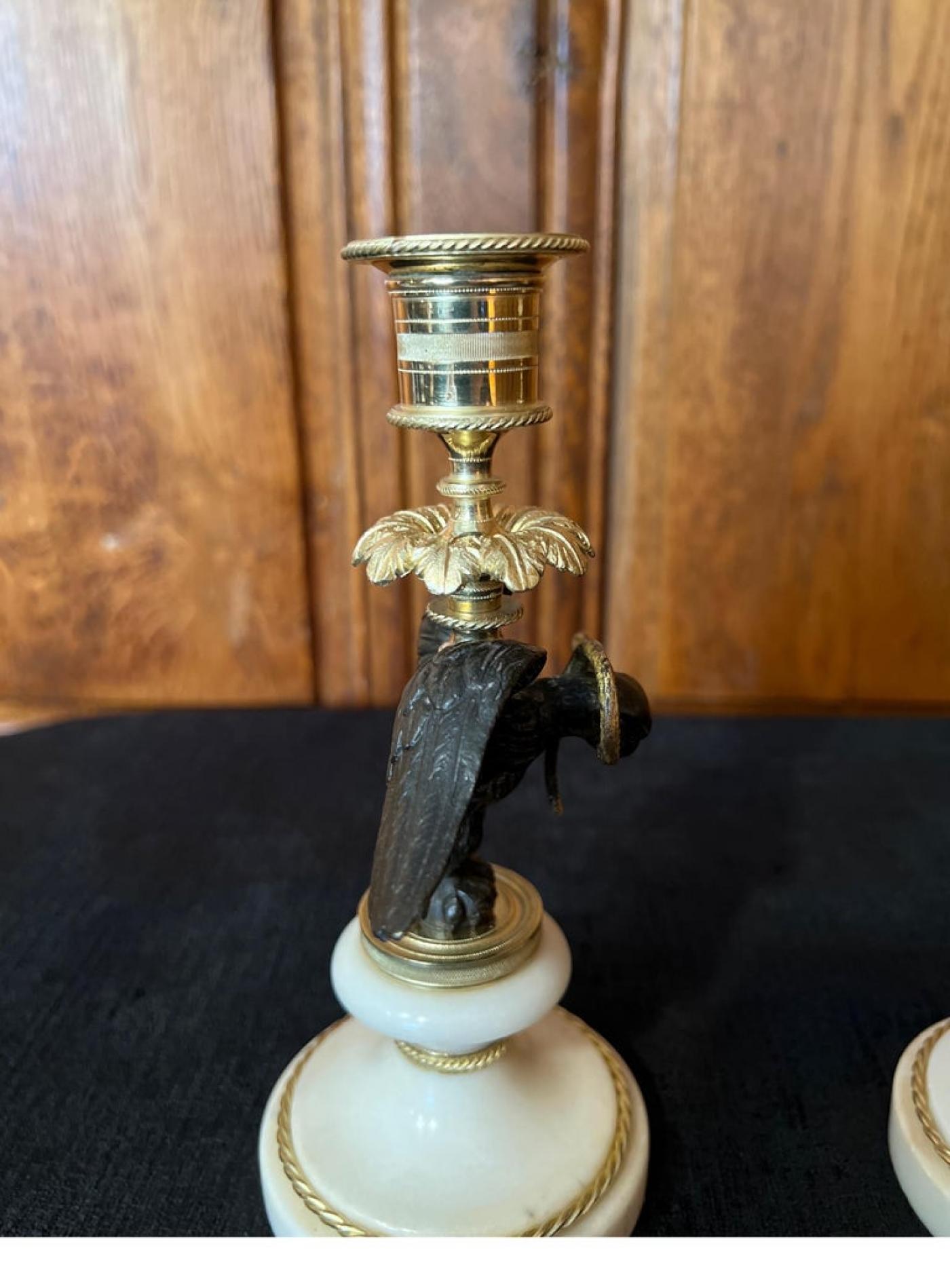 A Pair of Regency Bronze, Gilt-bronze & Marble Candle sticks