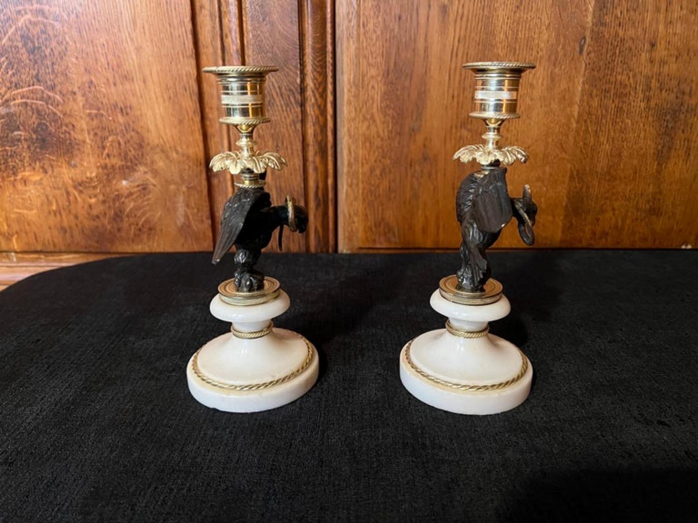 A Pair of Regency Bronze, Gilt-bronze & Marble Candle sticks