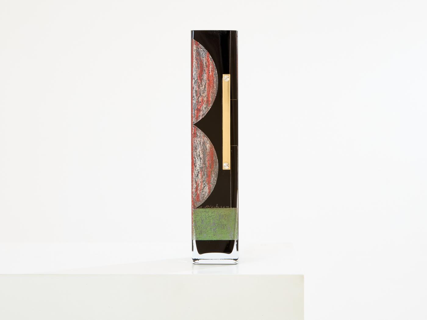 A. Riecke - Anatole Riecke Art Deco tall black opaline glass red green ...