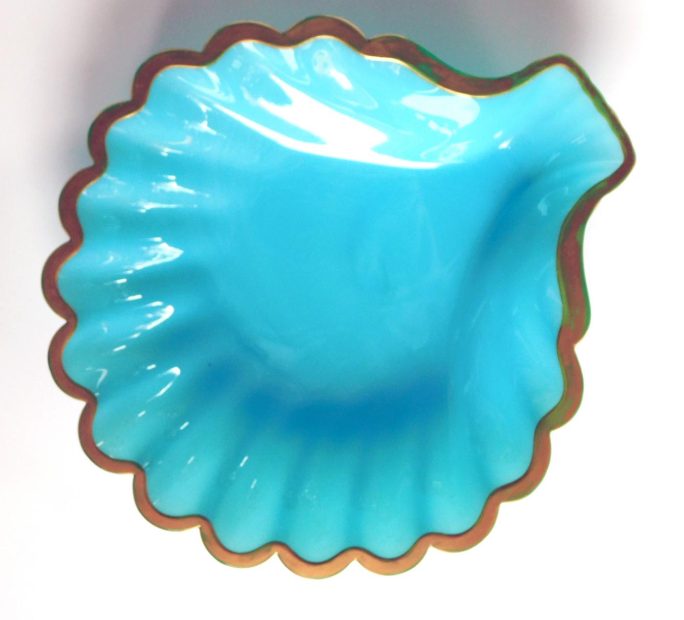 A Shapely French Pale-blue Opaline Glass Shell-form Bowl
