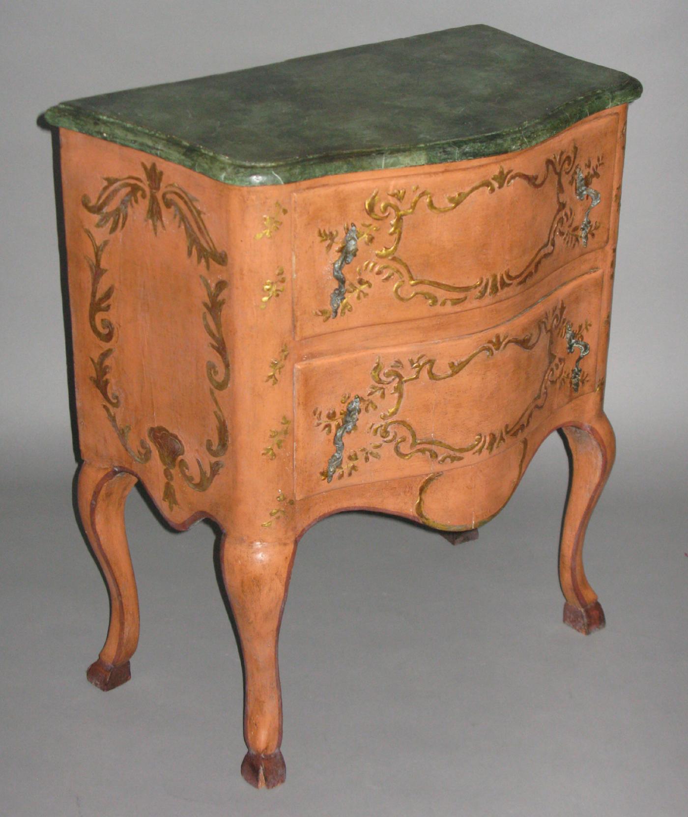 A Two-Drawer Painted Chest with Faux Marble Top