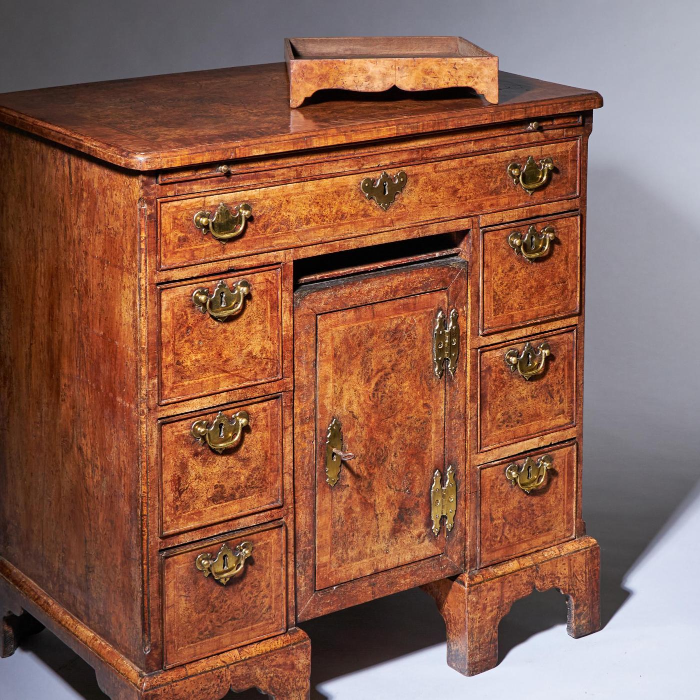 A Unique 18th Century George II Pollard Oak and Walnut Kneehole Desk ...