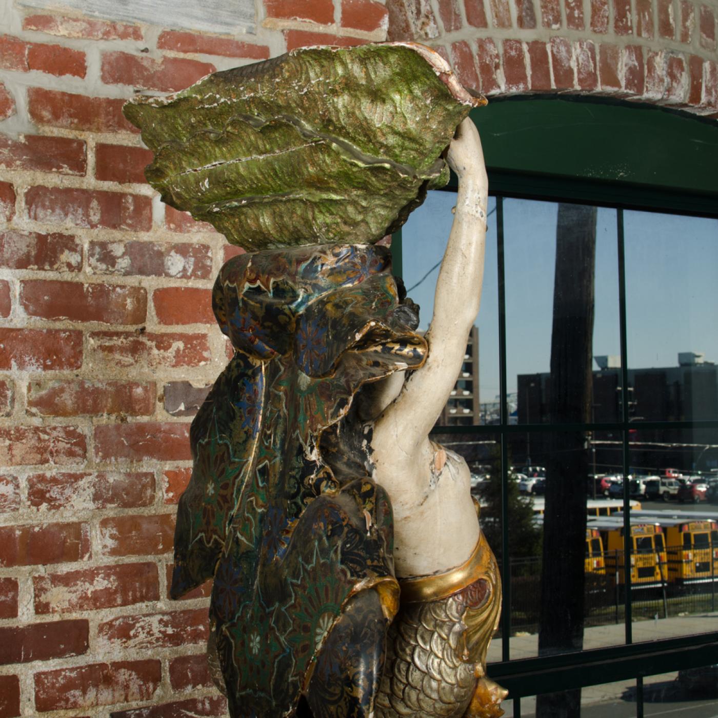 A Venetian Large Mermaid Sculpture holding seashell, 19th C.