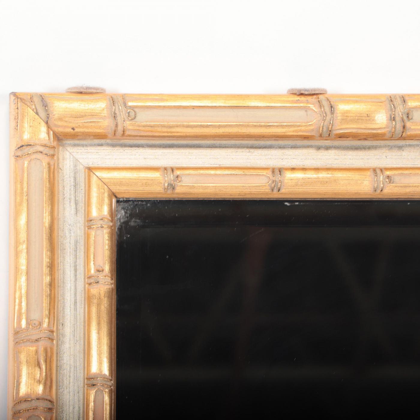 A Vintage white and gold rectangular faux bamboo framed wall mirror, C ...