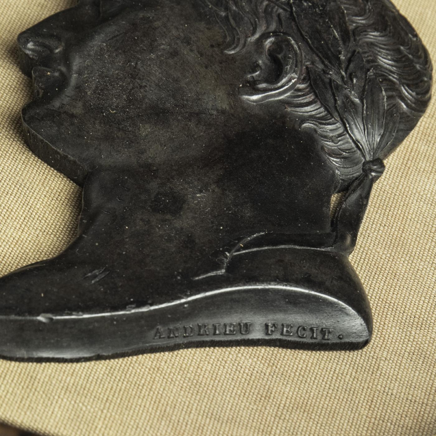 A bronze portrait of Emperor Napoleon Bonaparte, by Andrieu