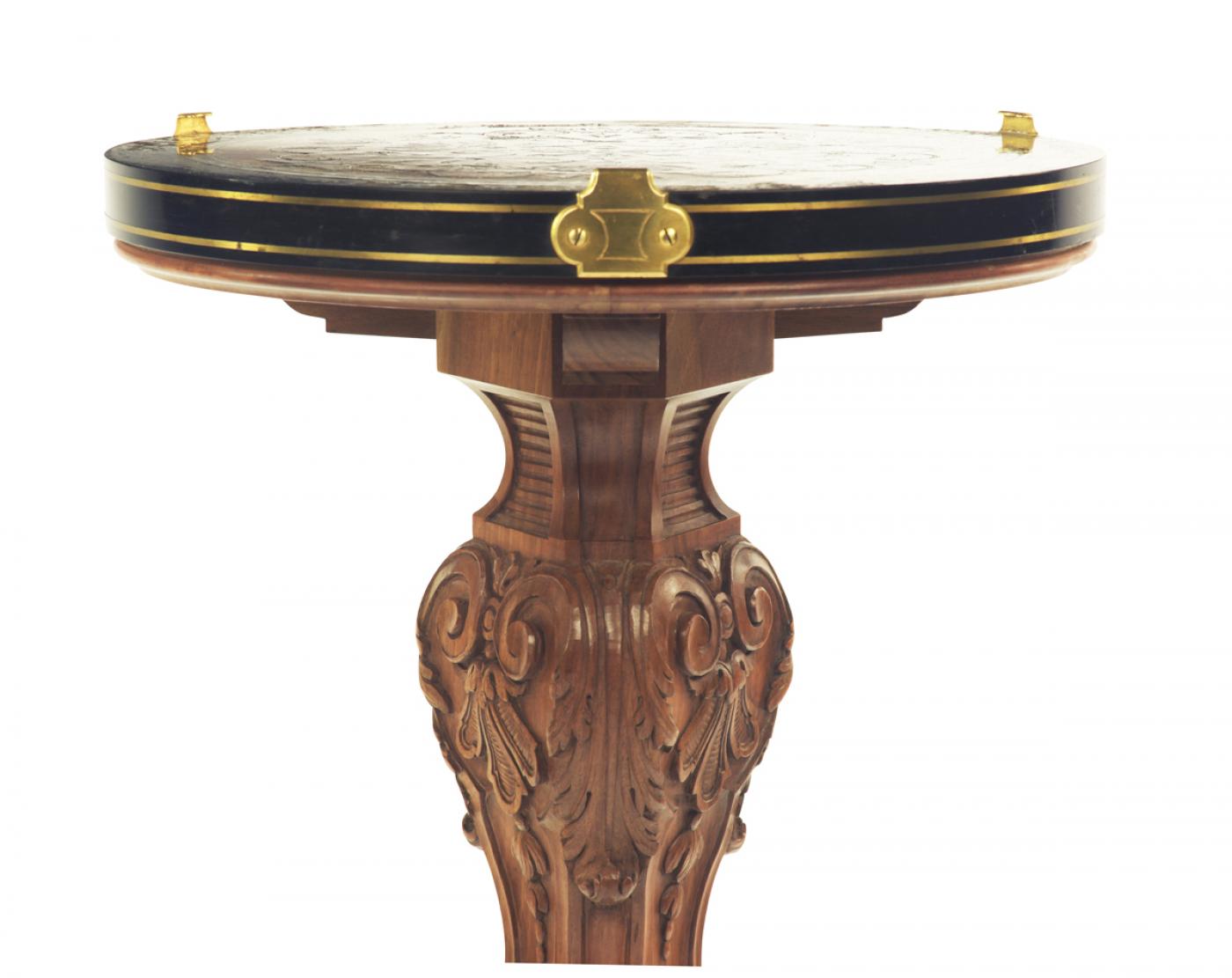 A pair of small walnut tables with Boulle-work tops by Pillinini,