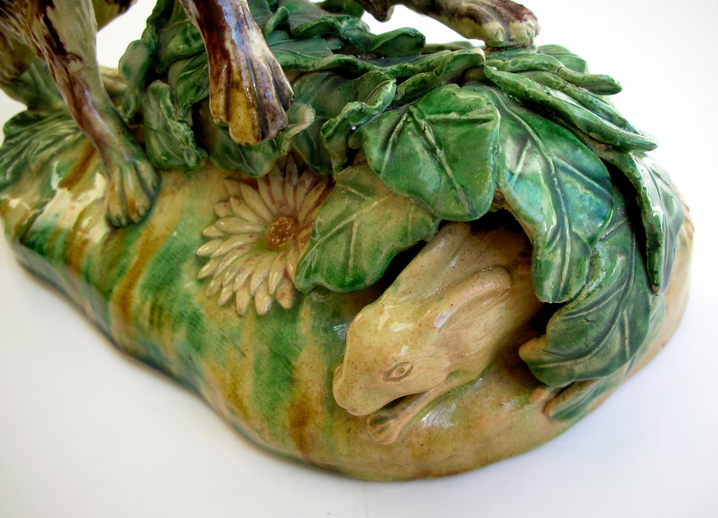 A rare English Yellow Ware figure of a hunting dog and hare