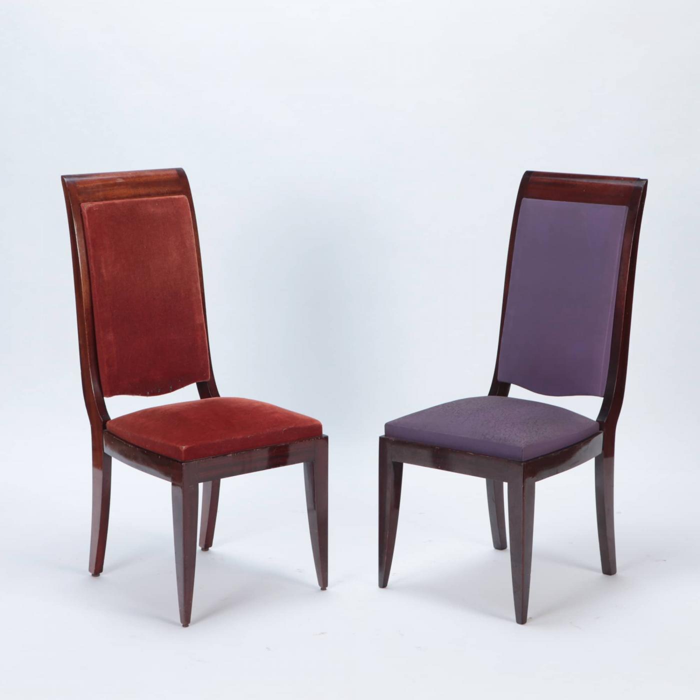 A set of twelve French mahogany tall back dining chairs, circa 1930