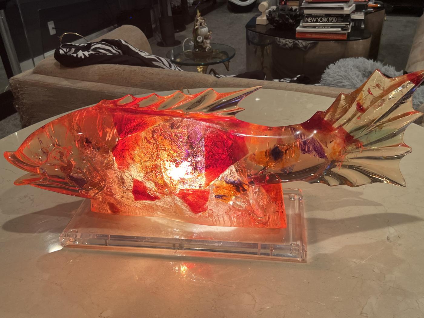 UNIQUE AMAZING LARGE SCALE COLORFUL RESIN FISH ILLUMINATED SCULPTURE LAMP